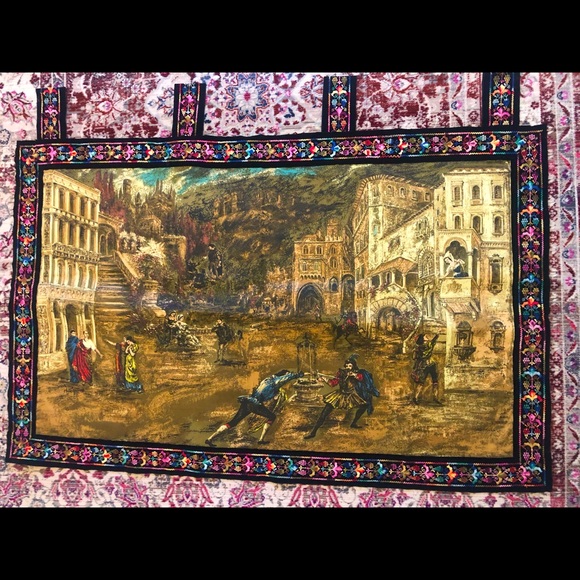 Vintage | Wall Decor | Medieval European Themed Tapestry Castles Damsel ...